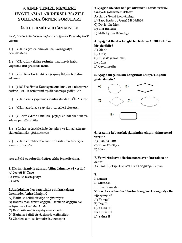 SYnYf Temel Mesleki Uygulamlar 1. SYnavY Ornek SorularY | PDF