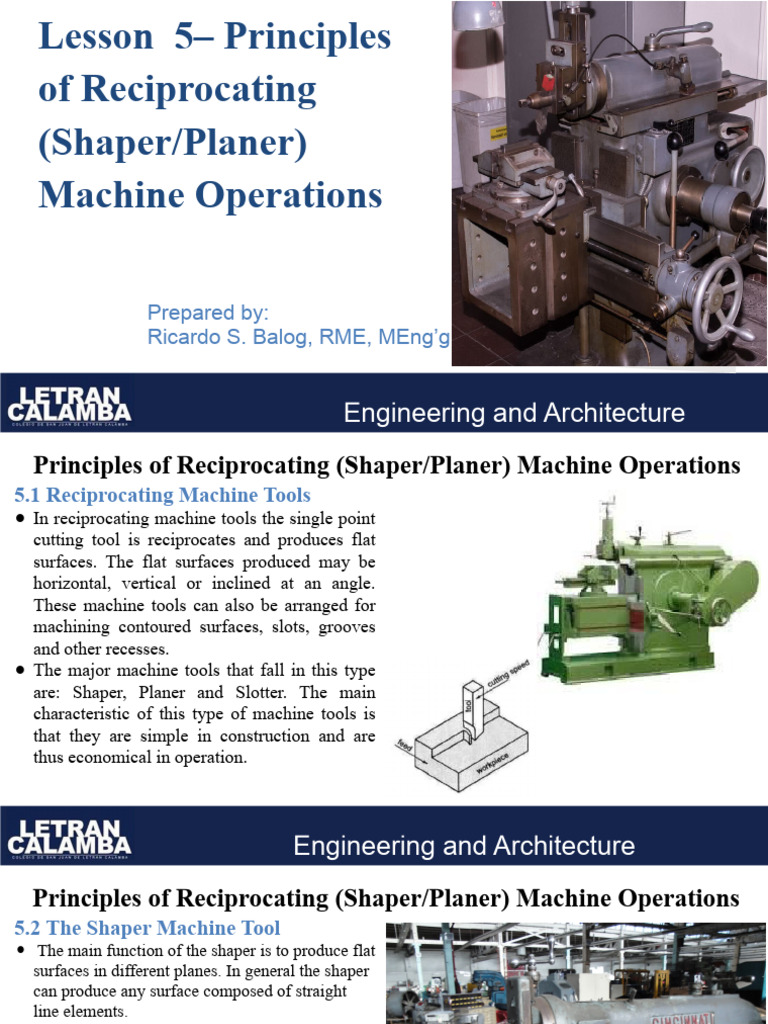 Lesson 5 - Shaper - Planer Machine Operations | PDF | Machining | Machines