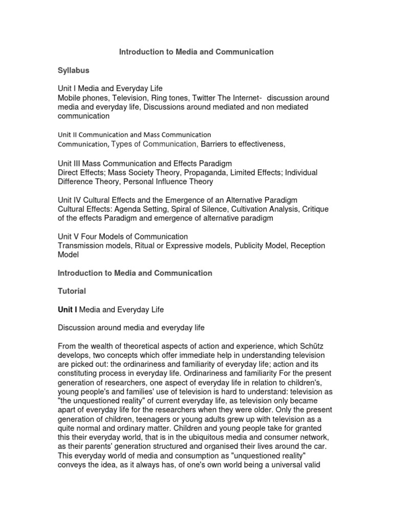 Introduction To Media and Communication Notes With Syllabus | PDF
