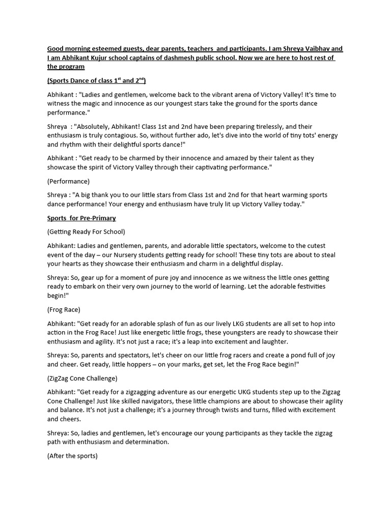 Anchoring Script For Annual Sports Day | PDF