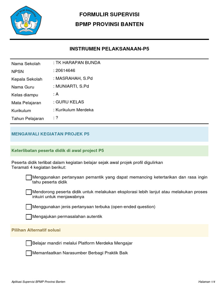 Instrumen Pelaksanaan-P5 Bu Uti | PDF