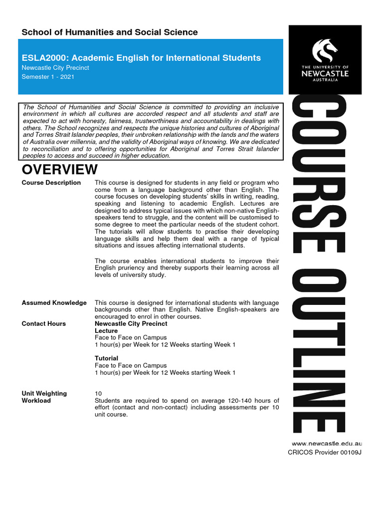 ESLA2000 Course Outline - S1 - 2021 | PDF