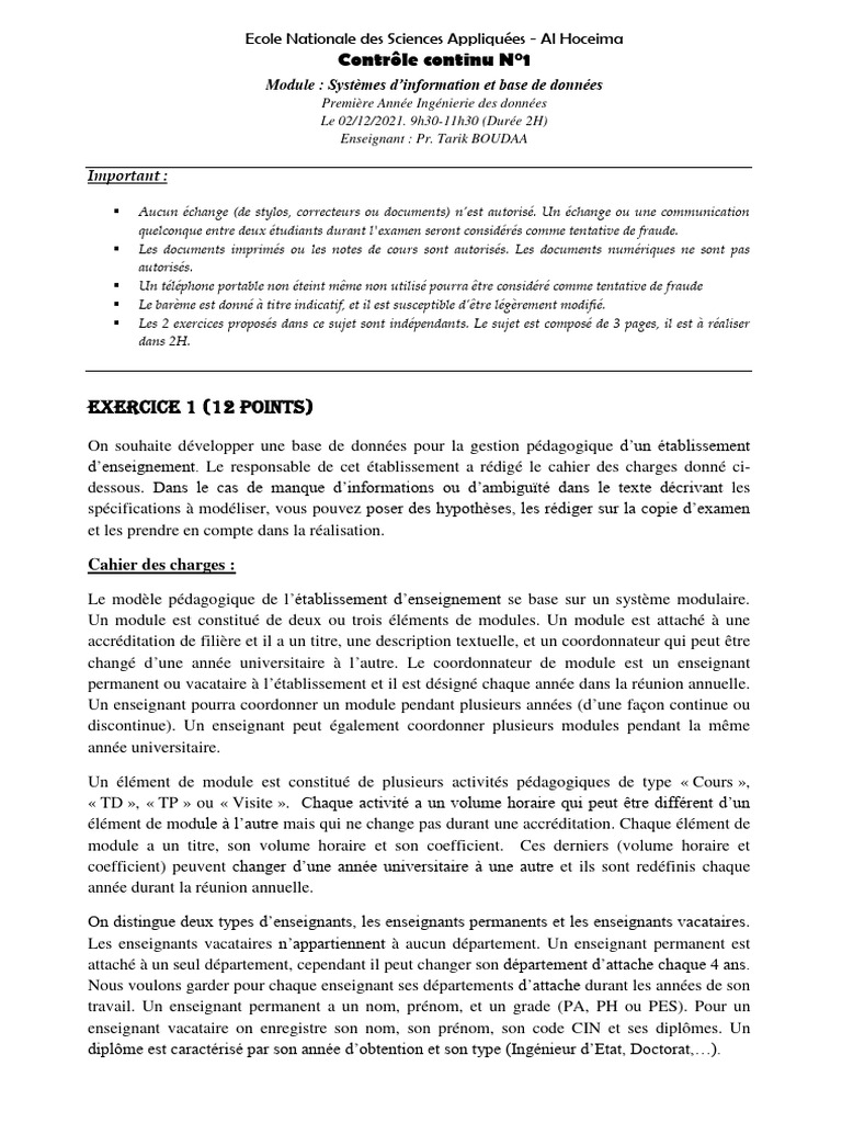 Contrôle Continu Numéro 01 | PDF