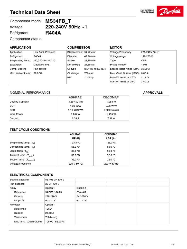 Danfoss MS34FB T R404A 220 50 | Download Free PDF | Capacitor ... Danfoss MS34FB T R404A 220 50 | Download Free PDF | Capacitor ...