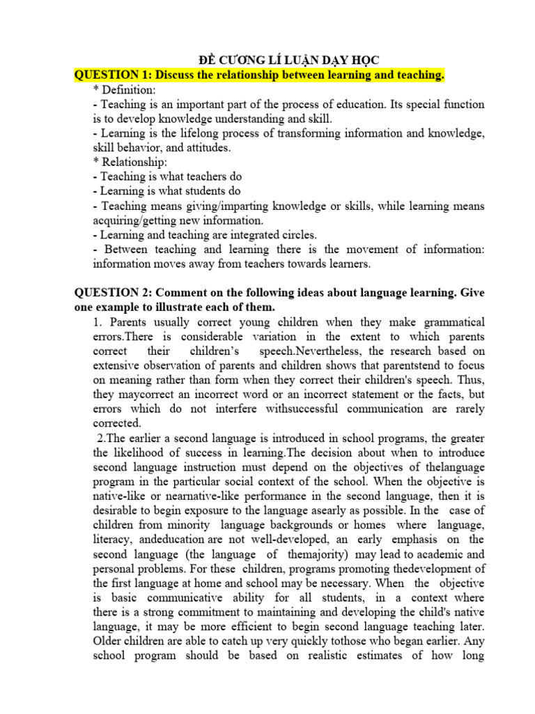 Revision Teaching Theory | PDF | Second Language | Learning