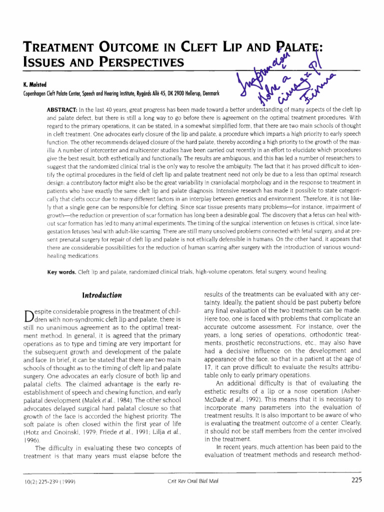 LIP Issues Perspectives: Treatment Outcome Cleft Palate | PDF