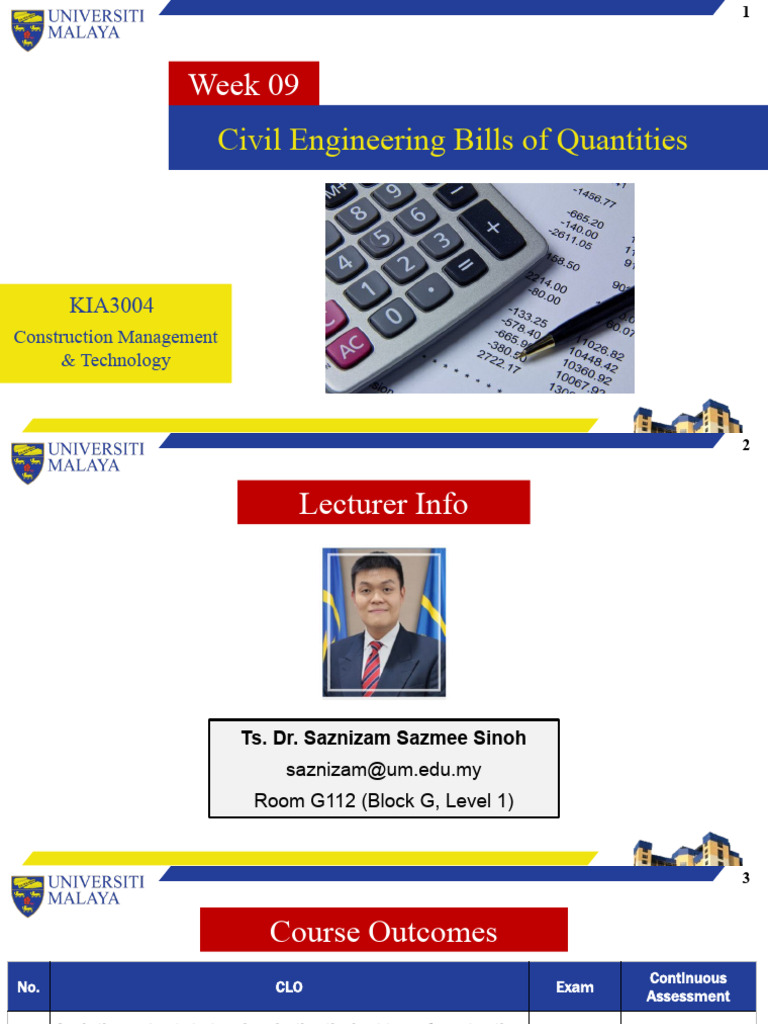 KIA3004 - Week 09 - Civil Engineering Bills of Quantities - For ...