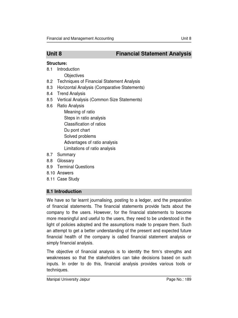 Unit 08 - Financial Statement Analysis | PDF | Financial Capital | Equity (Finance)
