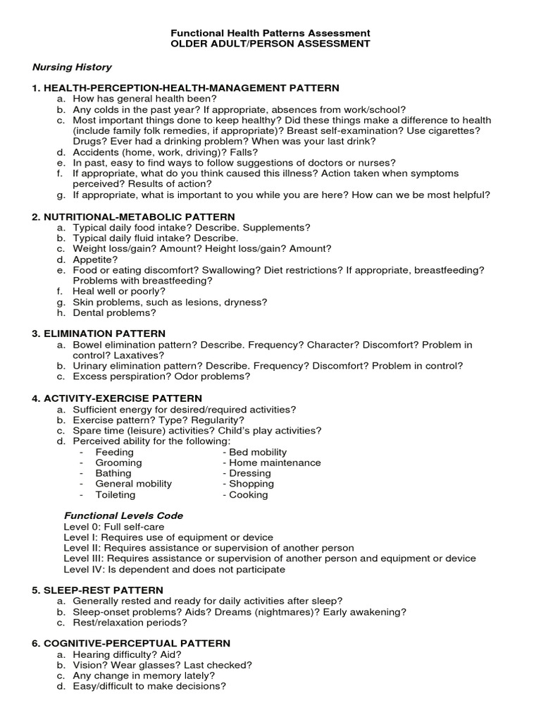 Functional Health Patterns Assessment For Older Persons | PDF
