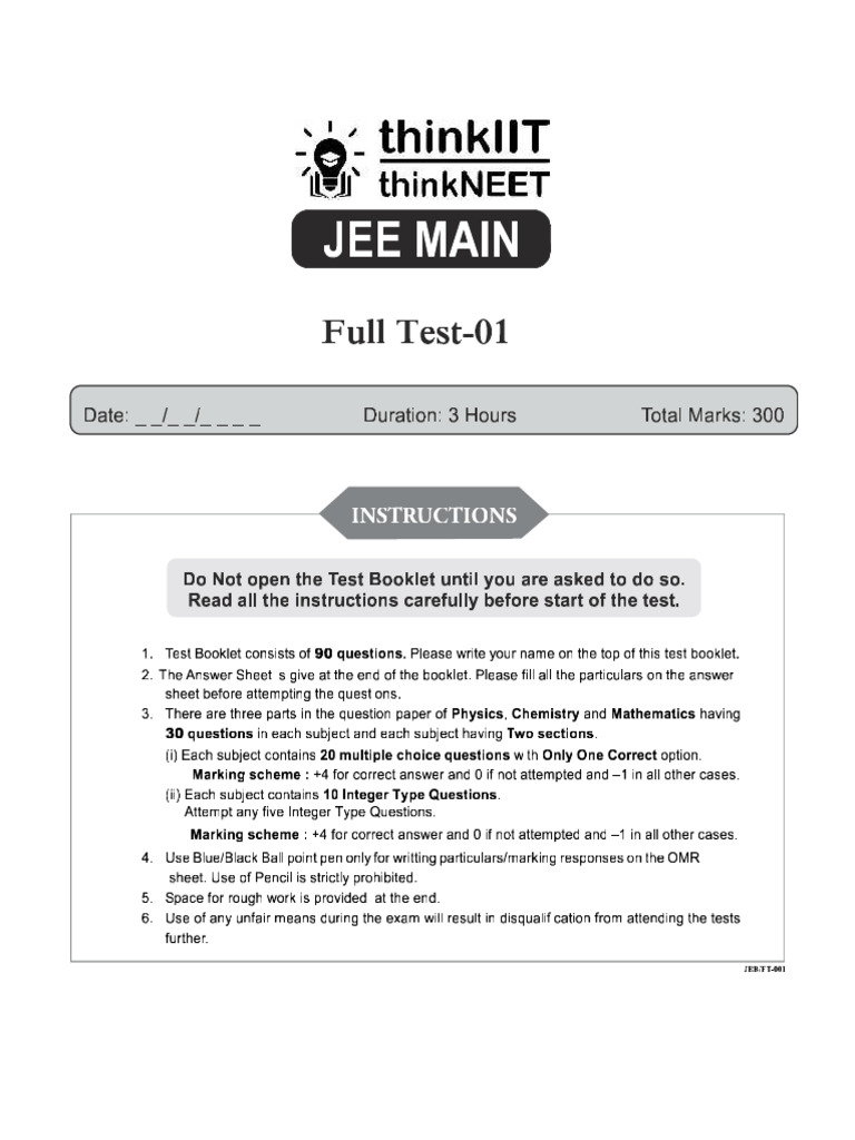 JEE Main Full Test-01 - Print | PDF