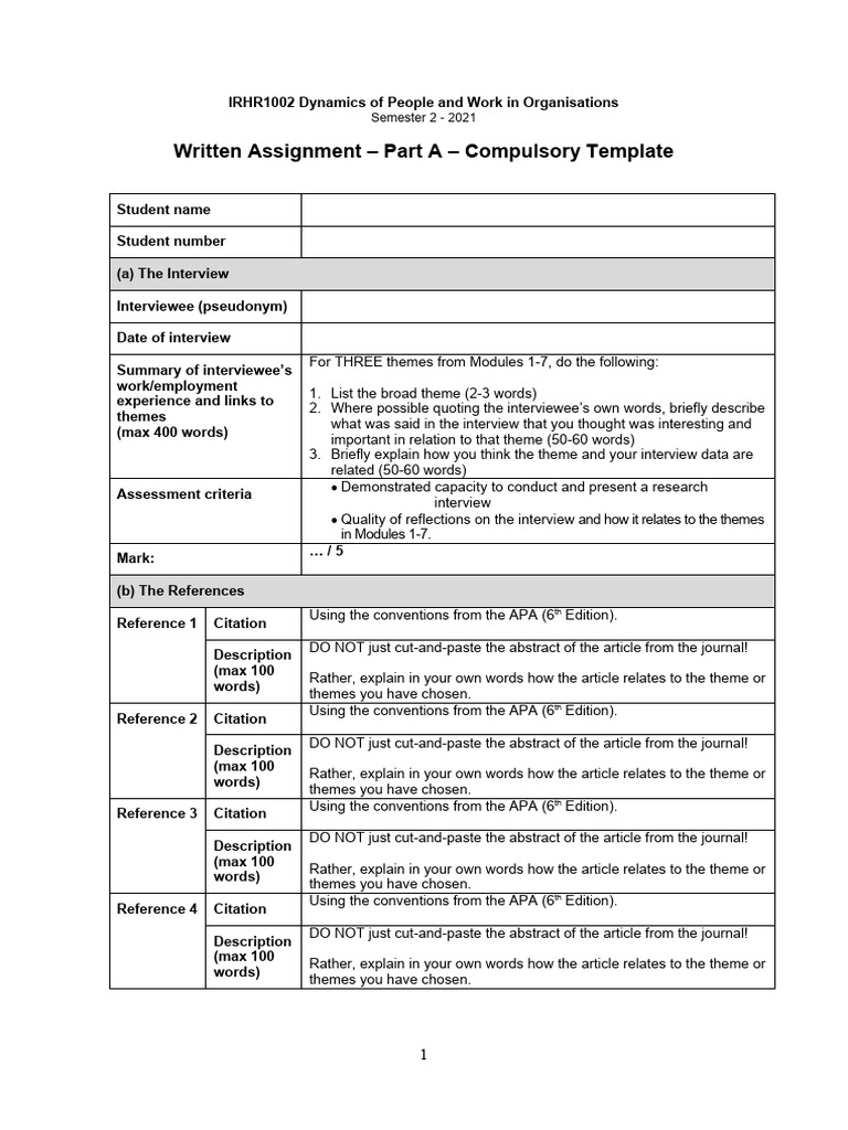 Assessment 2 - Part A - Compulsory Template | PDF