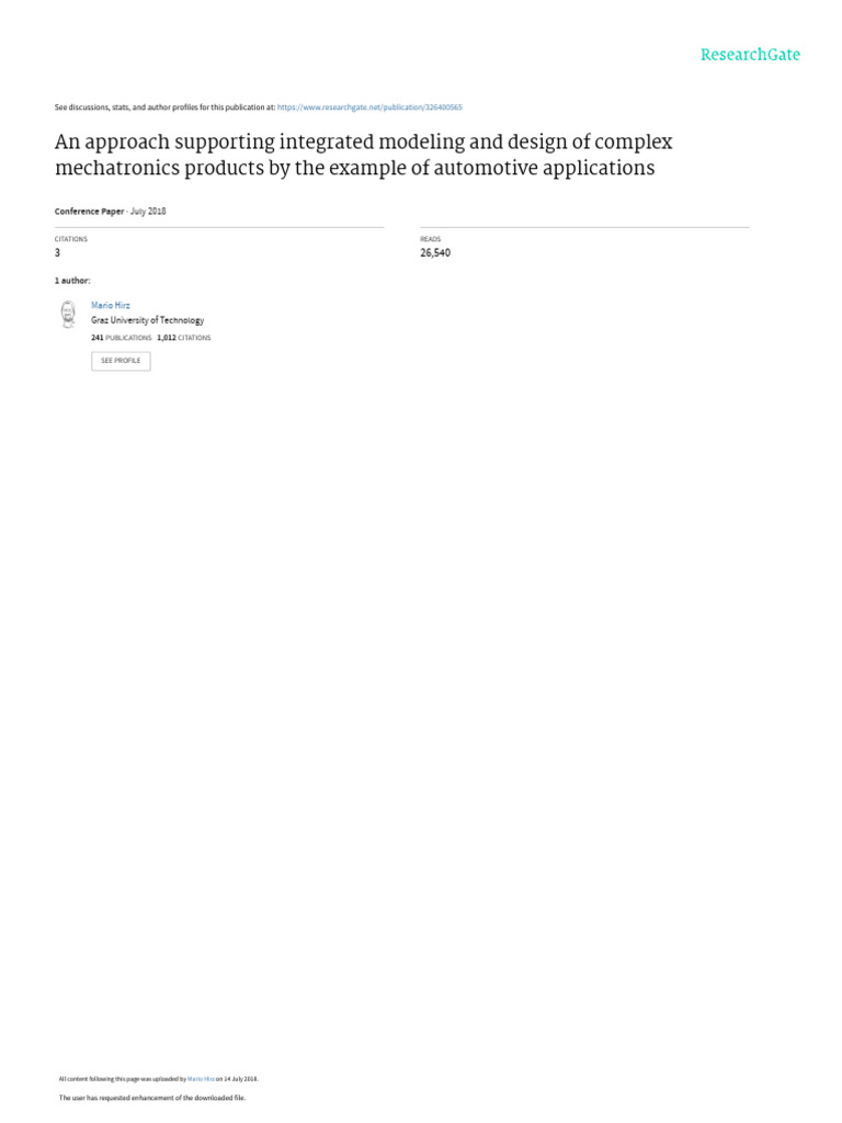2018 Integrated Modelling and Design of Complex Mechatronics Products in Automotive Applications ...