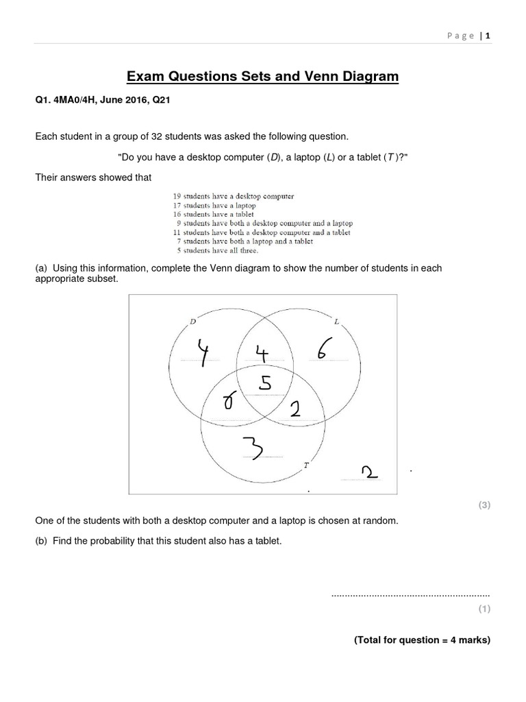 Exam Questions Sets and Venn Diagram | PDF