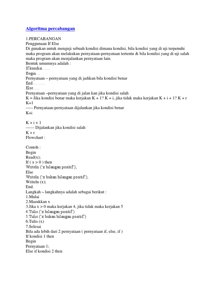 Algoritma Percabangan | PDF
