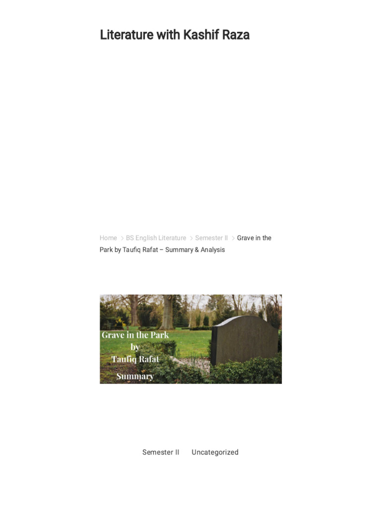 Grave In The Park By Taufiq Rafat Summary Analysis Literature
