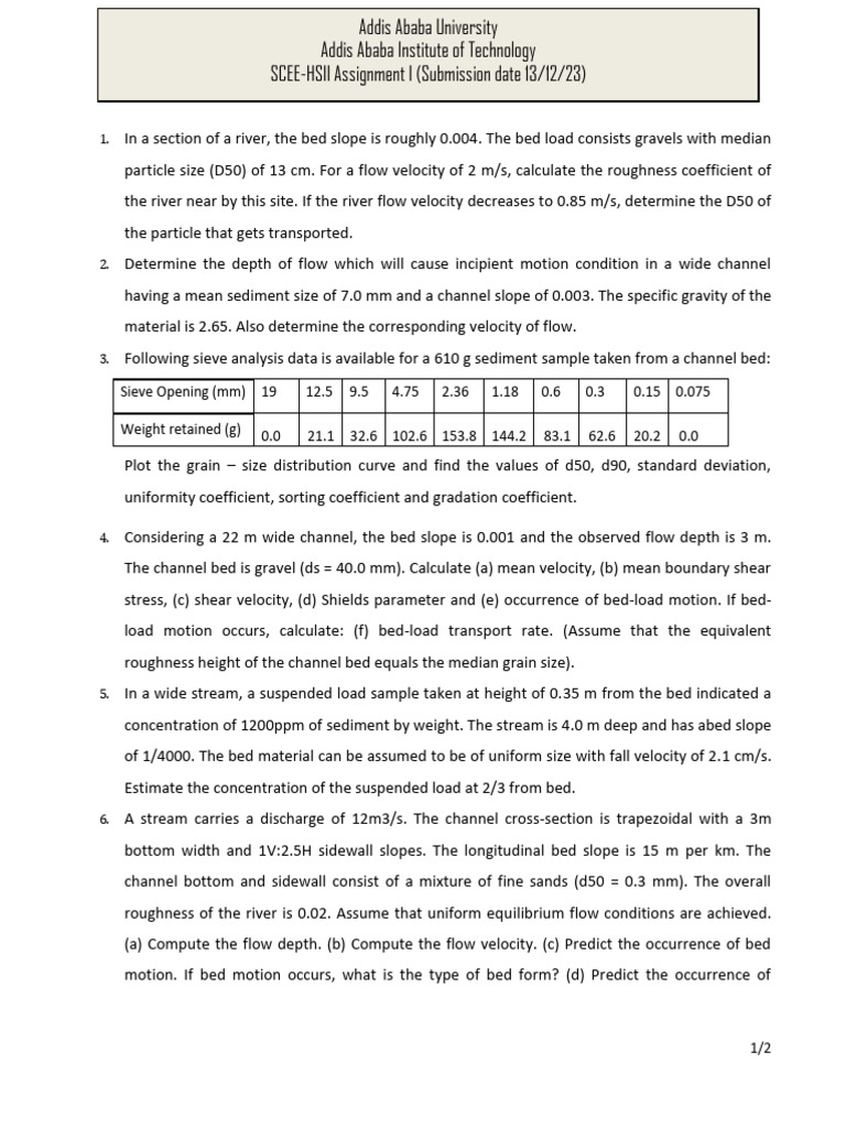 Assignment HSII | PDF | Sediment | River