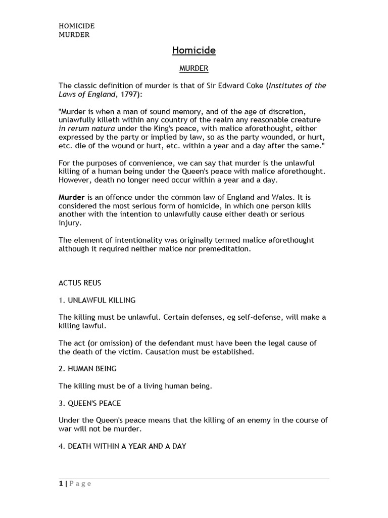 Homicide - Murder | PDF | Manslaughter | Murder