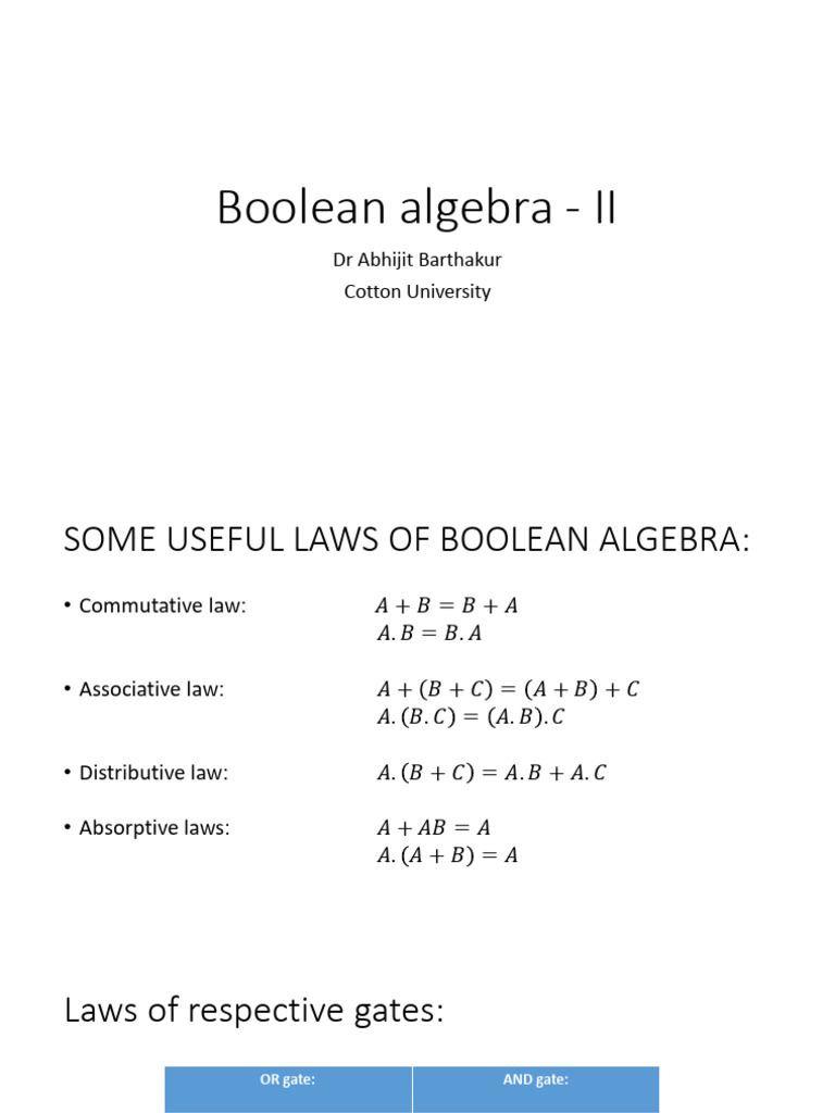 Lecture 5 - Boolean Algebra | PDF | Equations | Boolean Algebra Lecture 5 - Boolean Algebra | PDF | Equations | Boolean Algebra