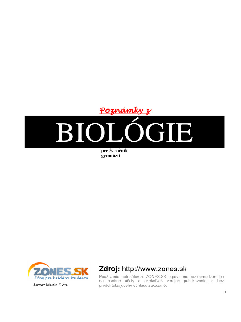 Poznamky Biologia 3 Rocnik | PDF
