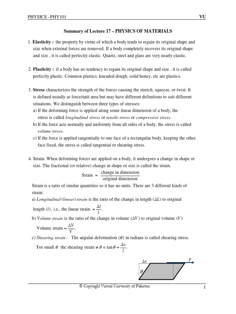Lecture17 Physics of Particle | PDF | Stress (Mechanics) | Young's Modulus