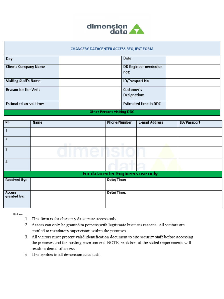 Chancery Datacenter Access Form | PDF