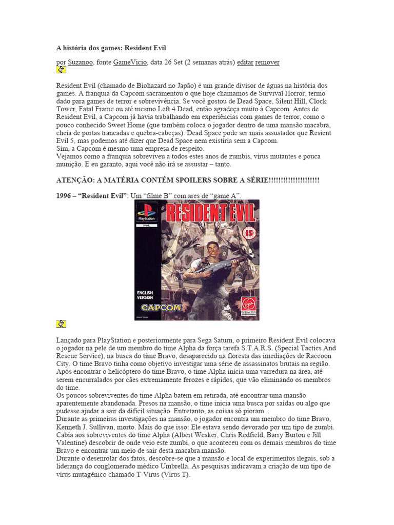 A História Dos Games - Resident Evil | PDF | Resident Evil