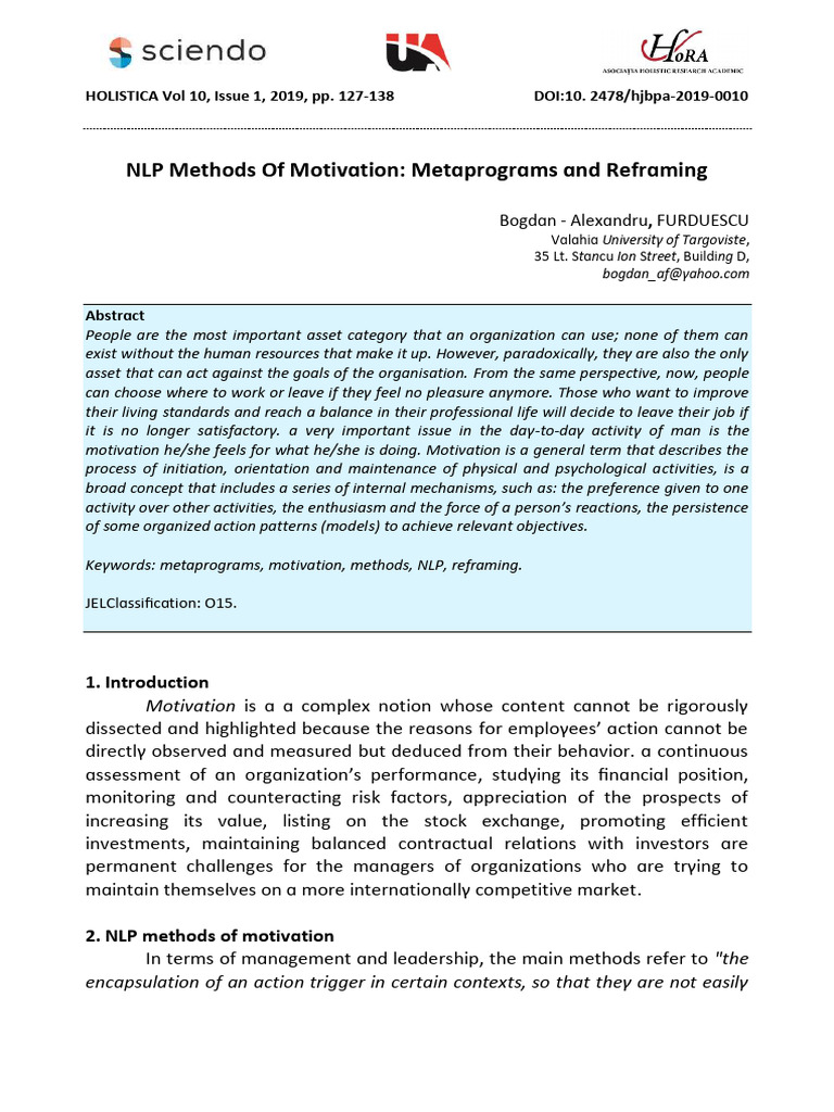 NLP Methods of Motivation Metaprograms A | PDF