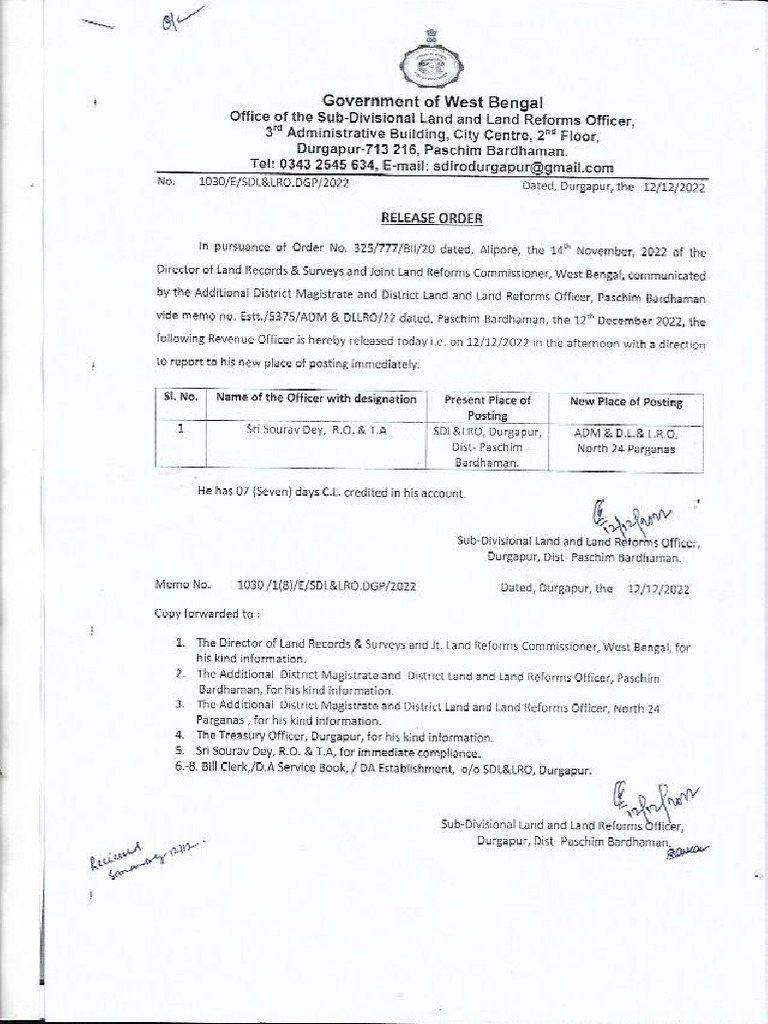 Release Order of Sourav Dey, RO&TA | PDF