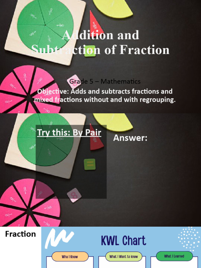 Addition and Subtraction of Fraction Grade 5 | PDF