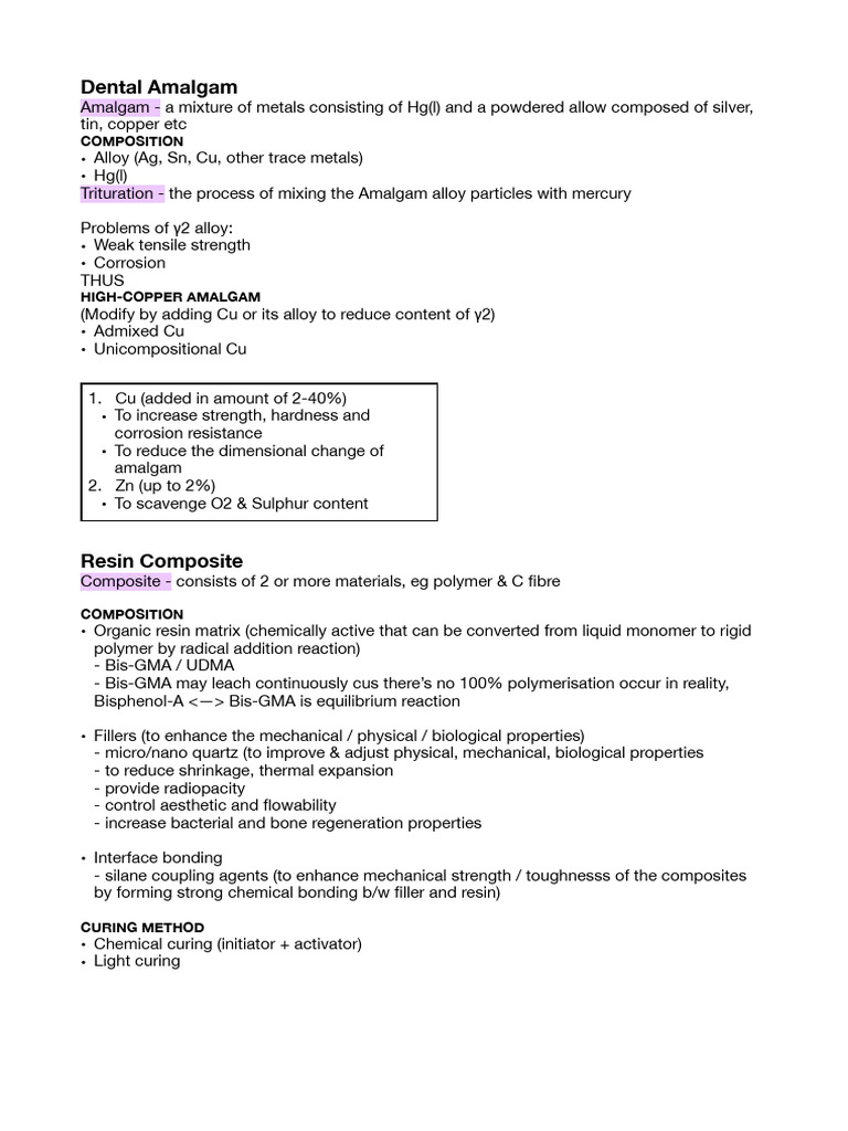 Dental Notes 5 | PDF | Dental Composite | Tooth Enamel
