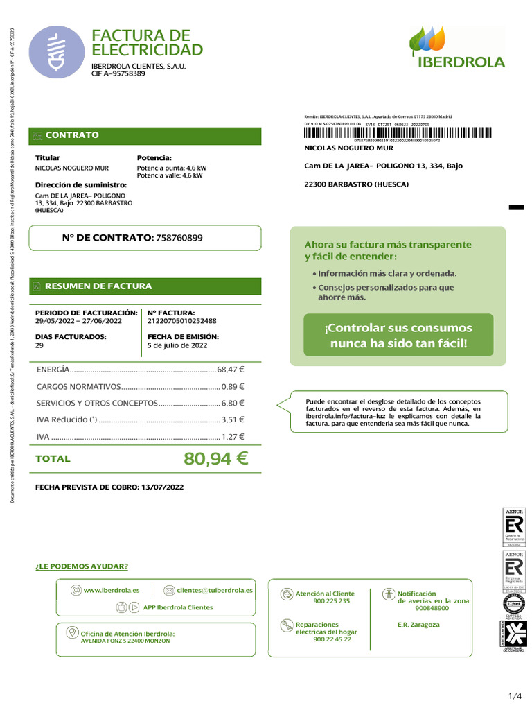 Factura Iberdrola | PDF