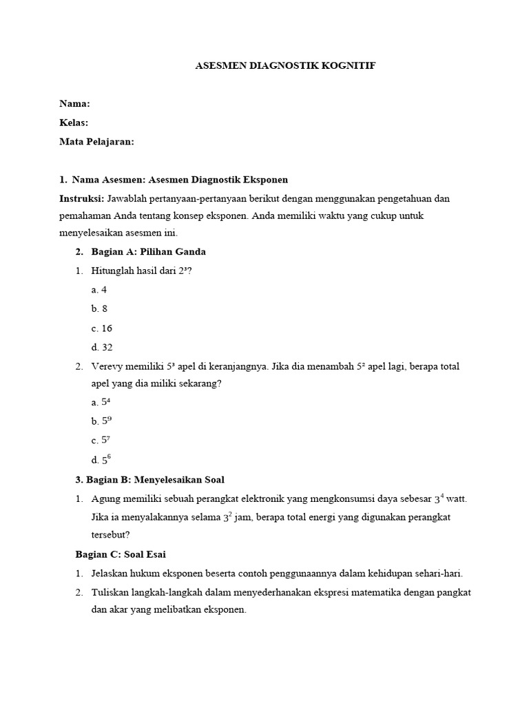 Asesmen Diagnostik Kognitif Eksponen | PDF | Metode & Bahan Ajar