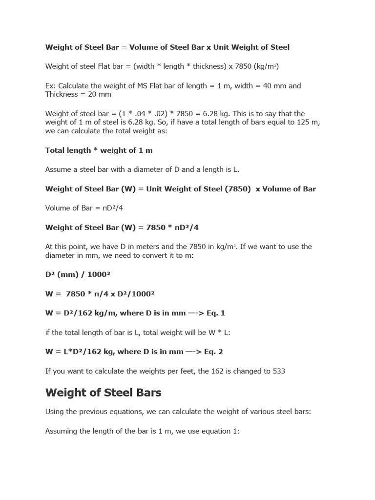 Weight of Steel Bar | PDF