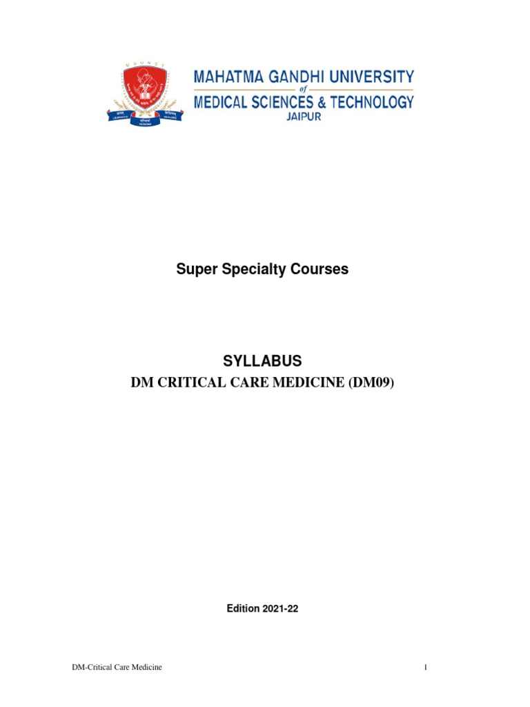 DM Critical Care Medicine Syllabus 2021-22 | PDF