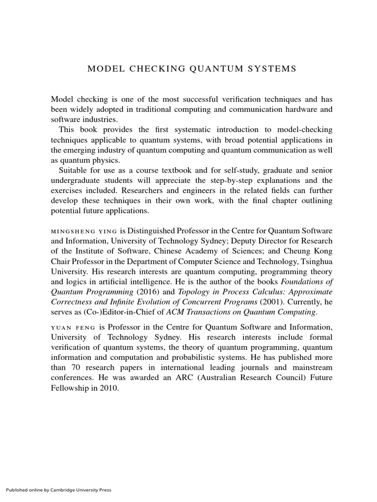 Model Checking Quantum Systems | PDF | Formal Verification | Quantum Mechanics