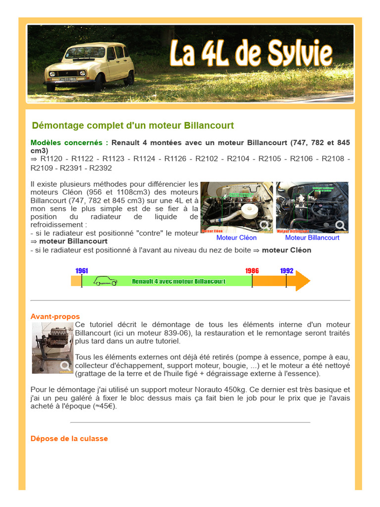 Demontage Complet Moteur Billancourt 4l | PDF