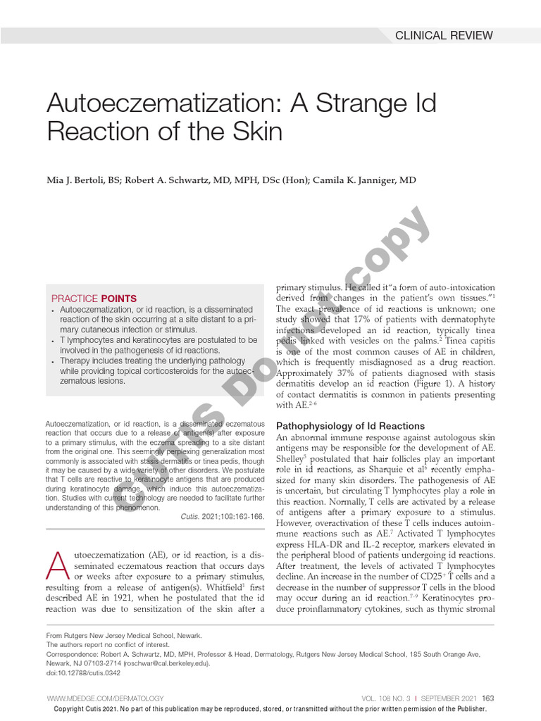 Autoeczematization A Strange Id Reaction of The Skin | PDF | Dermatitis ...