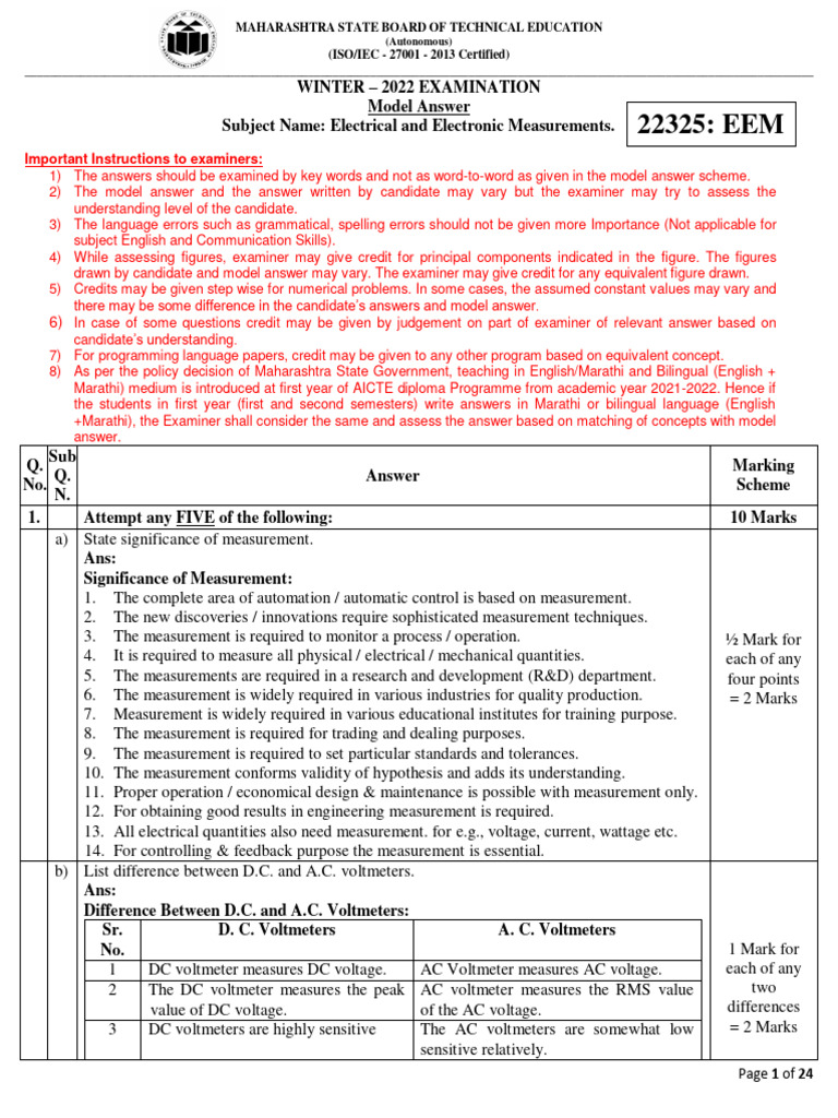 EEM Model Answer Paper 22325 | PDF | Science & Mathematics | Technology ...