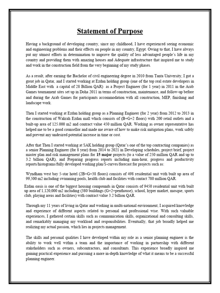 Sample Statement of Purpose | Download Free PDF | Project Management ...