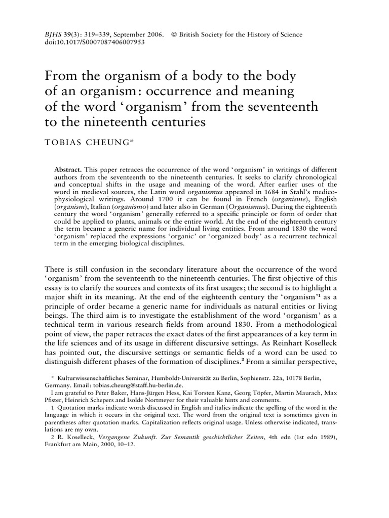 From The Organism of A Body To The Body of An Organism Occurrence and ...