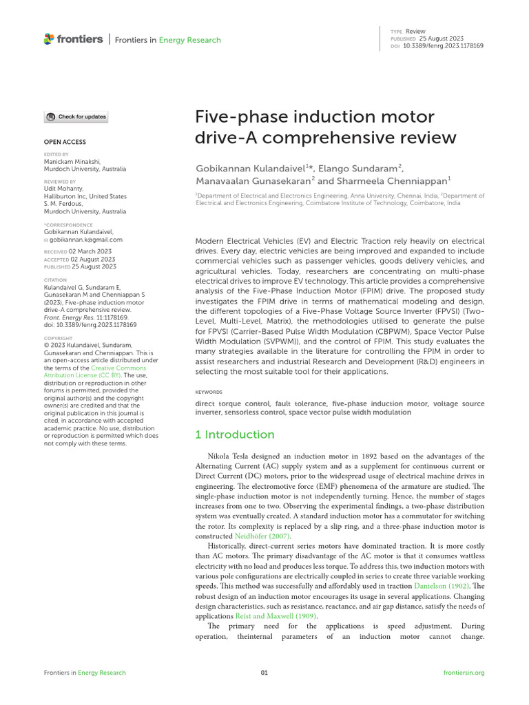 Five-Phase Induction Motor Drive-A Comprehensive R | PDF | Electric ...
