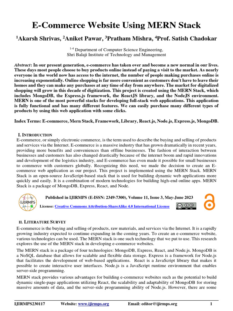 E-Commerce Website Using MERN Stack: Akarsh Shrivas, Aniket Pawar ...
