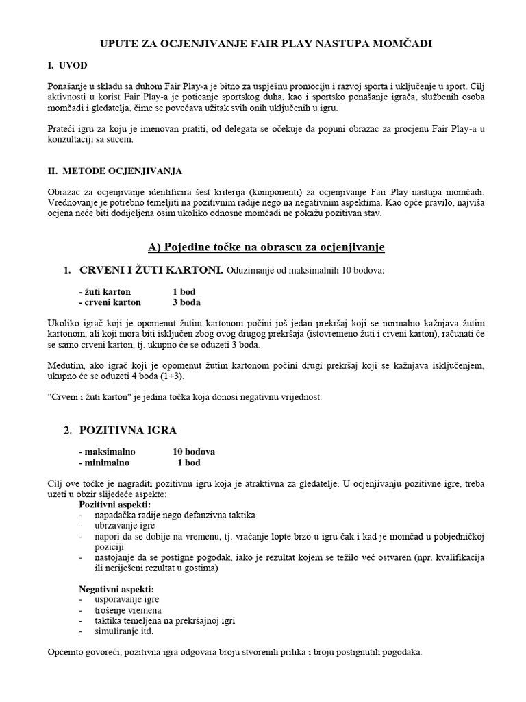 Upute Za Ocjenjivanje FAIR PLAY | PDF