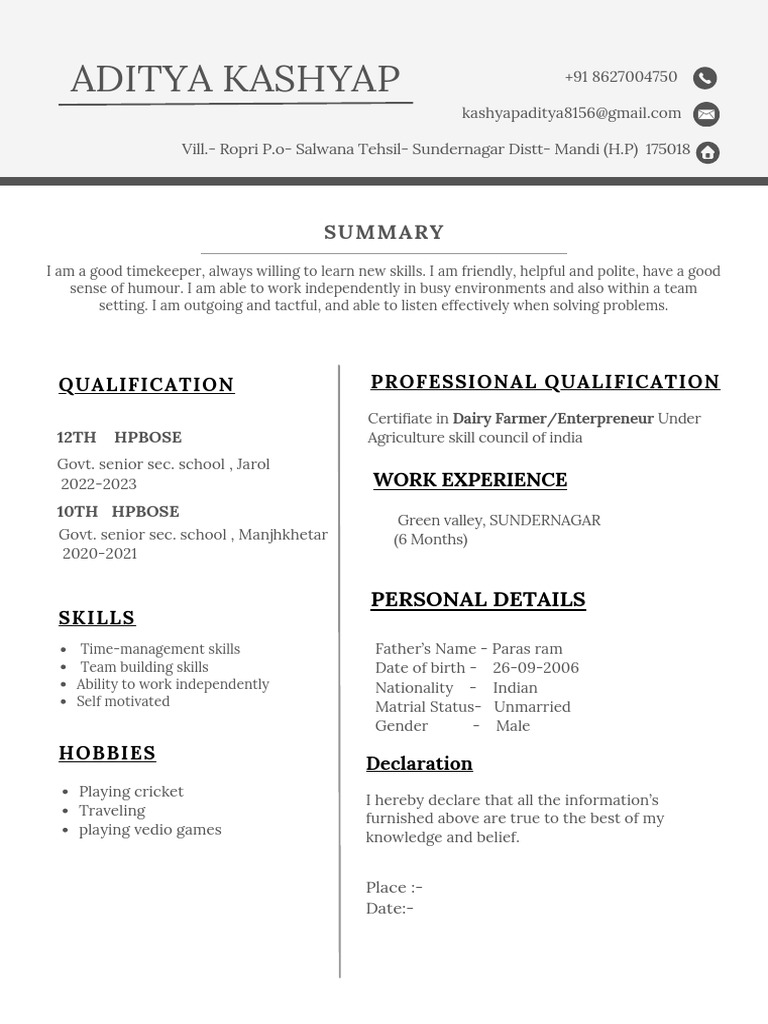 Aditya Kashyap Resume | PDF