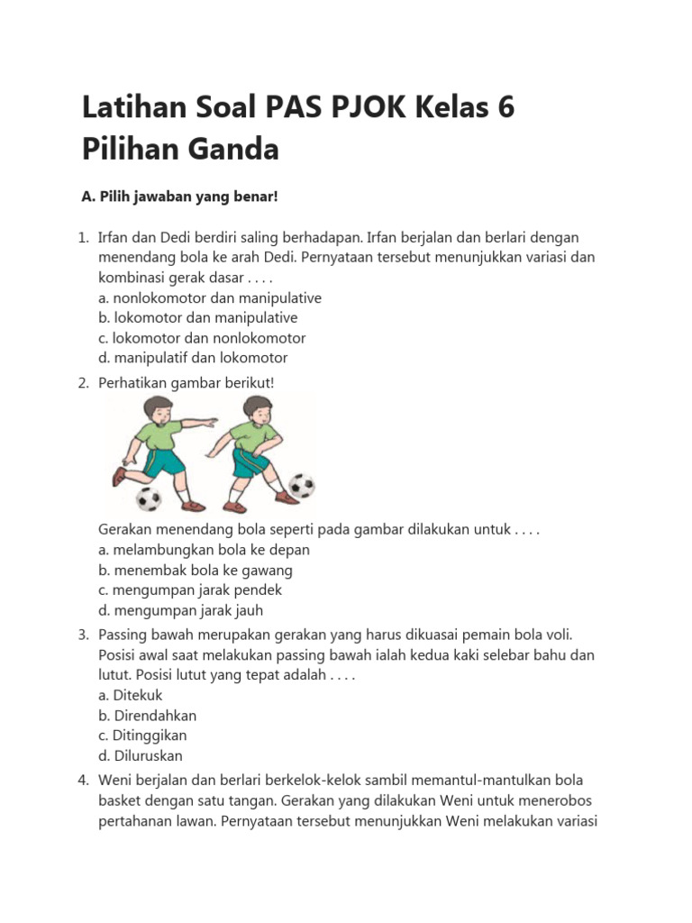 Latihan Soal PAS PJOK Kelas 6 Pilihan Ganda | PDF