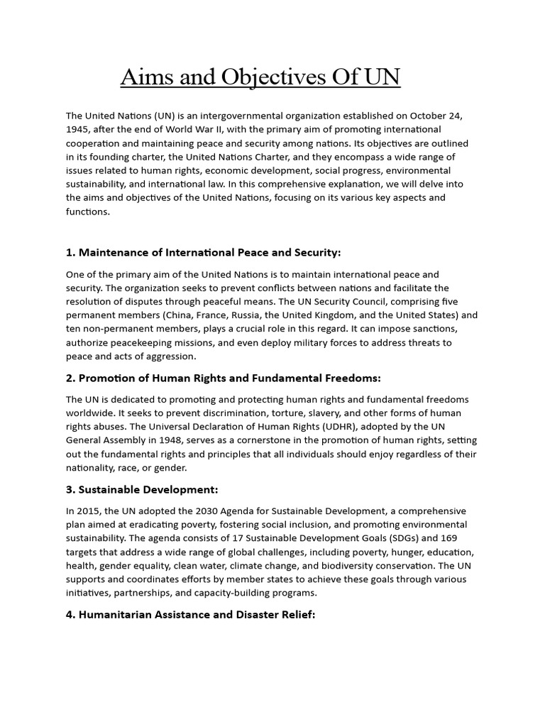 Aims and Objectives of UN | PDF | World Health Organization ...