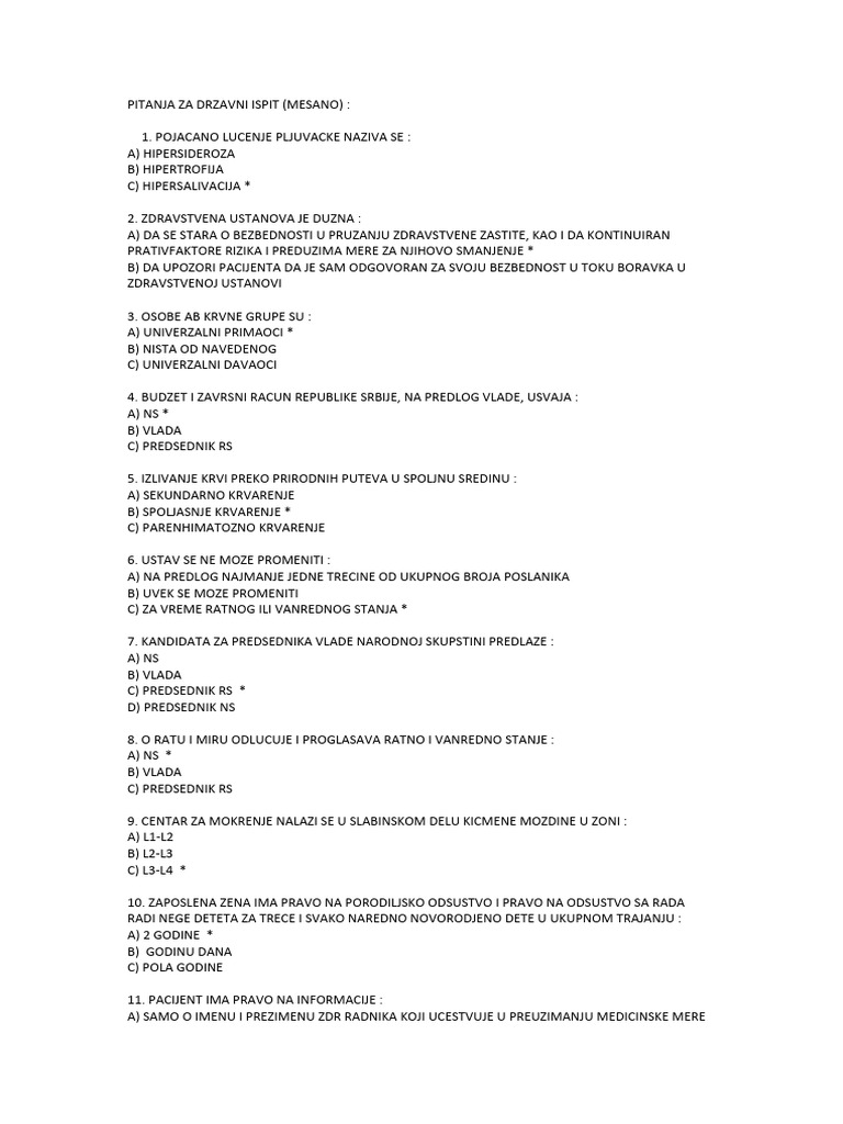 Pitanja Za Drzavni Ispit. 1 | PDF