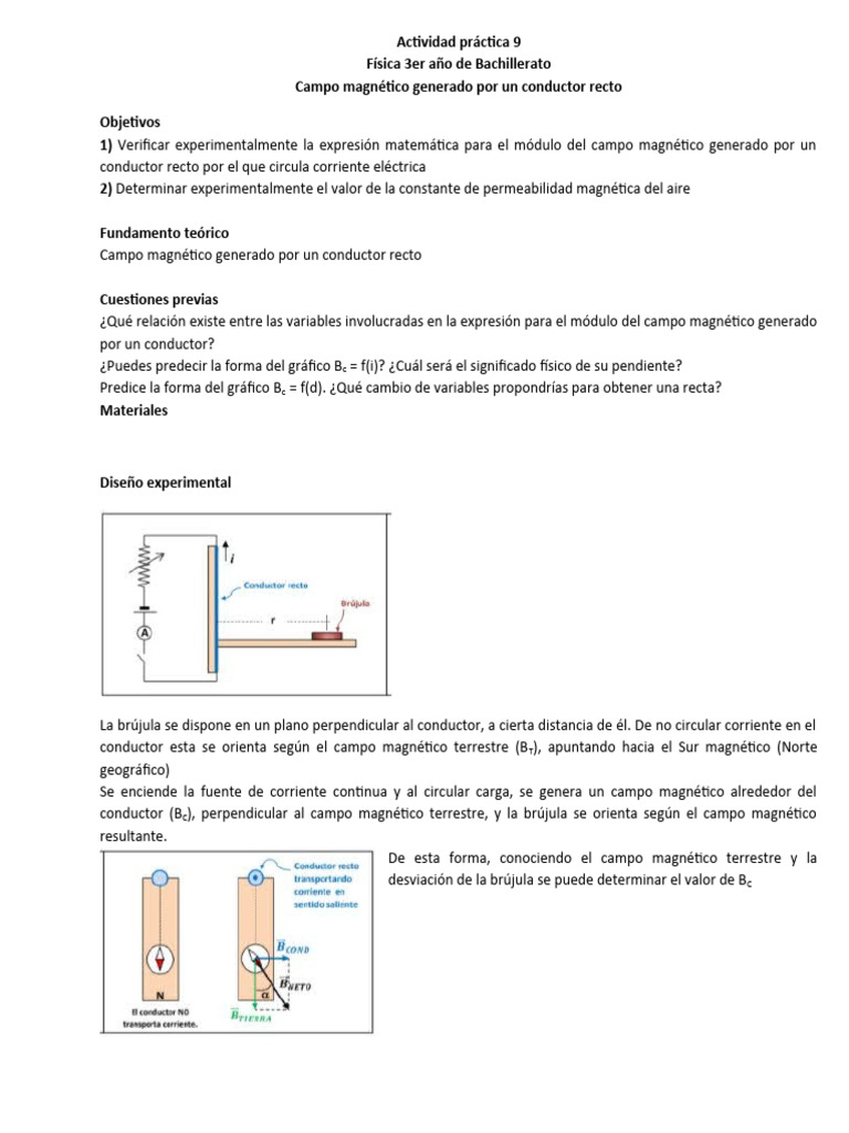 Actividad Práctica 10 Campo Magnético Generado Por Un Conductor Recto ...