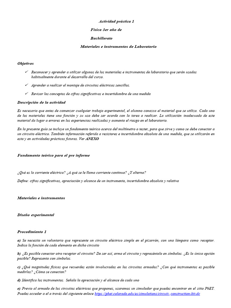 Actividad Práctica 1 Materiales e Instrumentos de Laboratorio | PDF | Resistor | Ingenieria ...