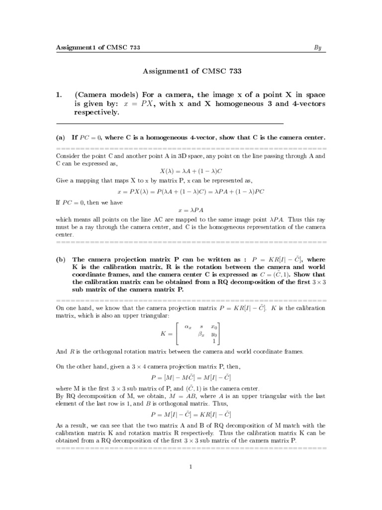 Cmsc733 Hw01 Sample Solution | PDF | Eigenvalues And Eigenvectors | Matrix (Mathematics)